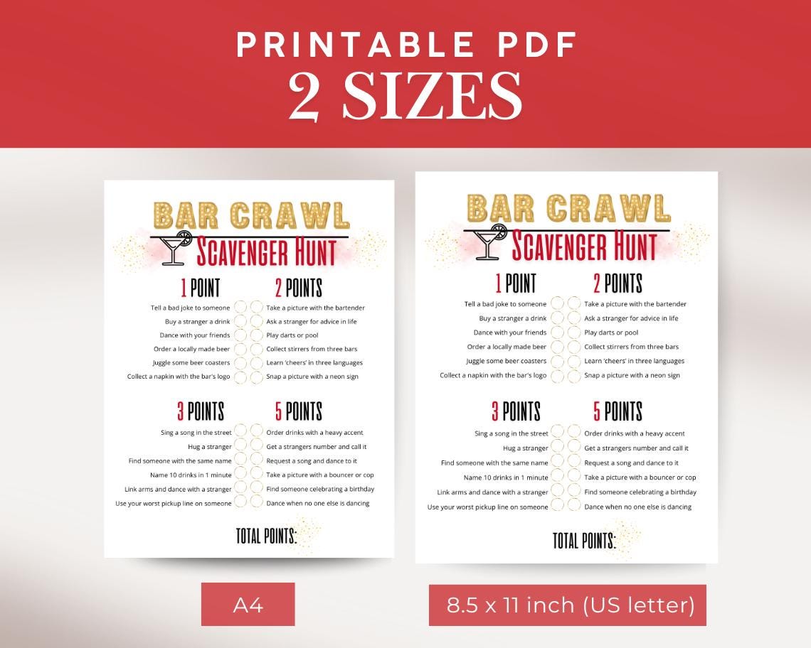 Bar Crawl Scavenger Hunt Printable, Bar Scavenger Hunt, Pub Crawl Games ...