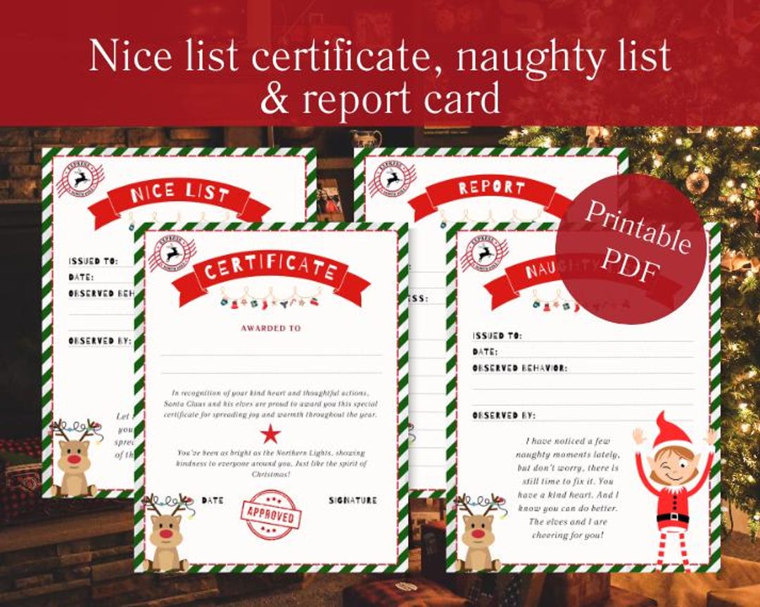 Elf Report Cards Bundle, Elf Printable Kit, Nice List Certificate ...