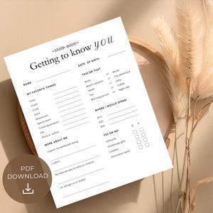 Getting to Know You Questionnaire, All About Me Printable, Favorite ...