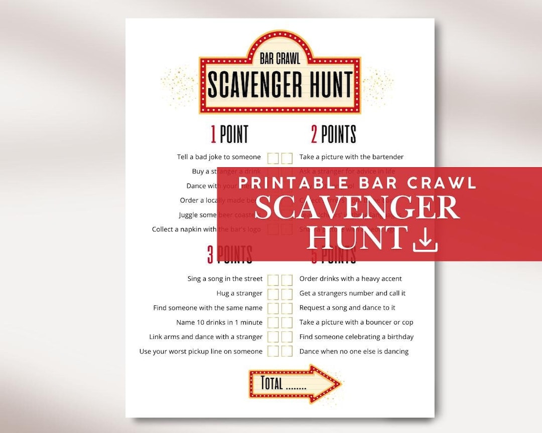 Bar Crawl Scavenger Hunt Printable, Bar Scavenger Hunt, Pub Crawl Games ...