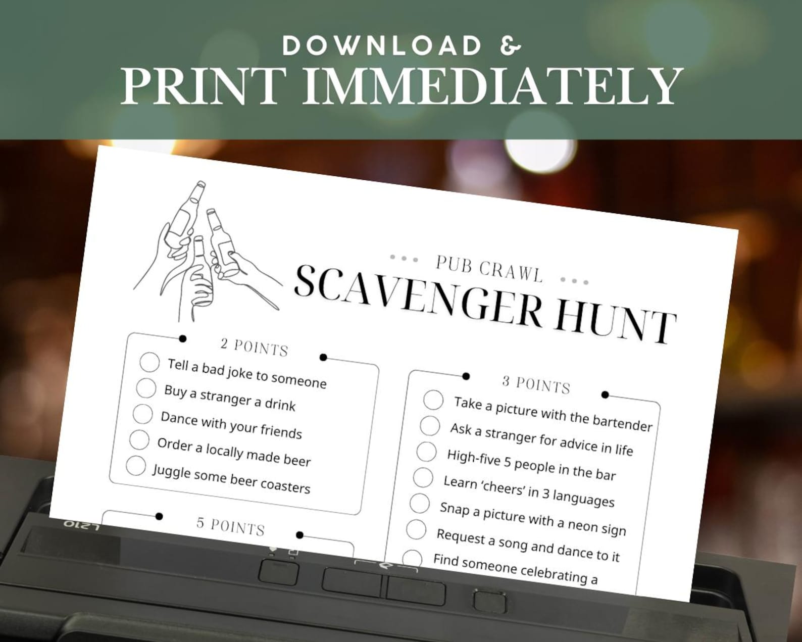 Pub Crawl Scavenger Hunt Printable, Bar Scavenger Hunt, Pub Crawl Game ...