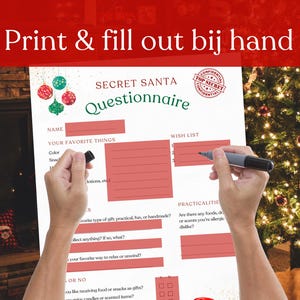 Secret Santa Questionnaire for Coworkers, Secret Santa List, Printable ...