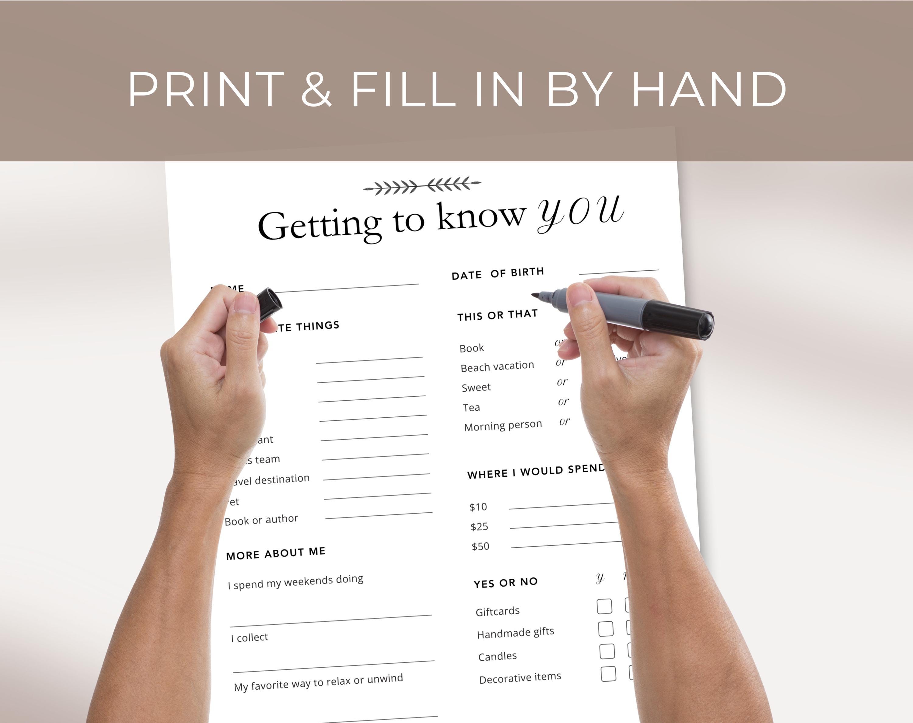 Getting to Know You Questionnaire, All About Me Printable, Favorite ...