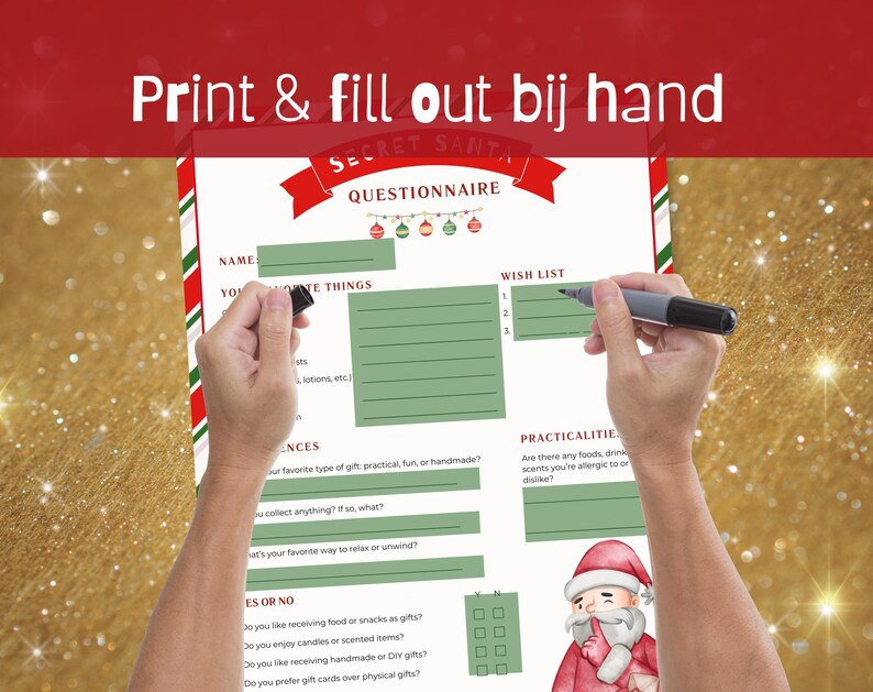 Secret Santa Questionnaire Printable, Secret Santa Gift Questionnaire ...