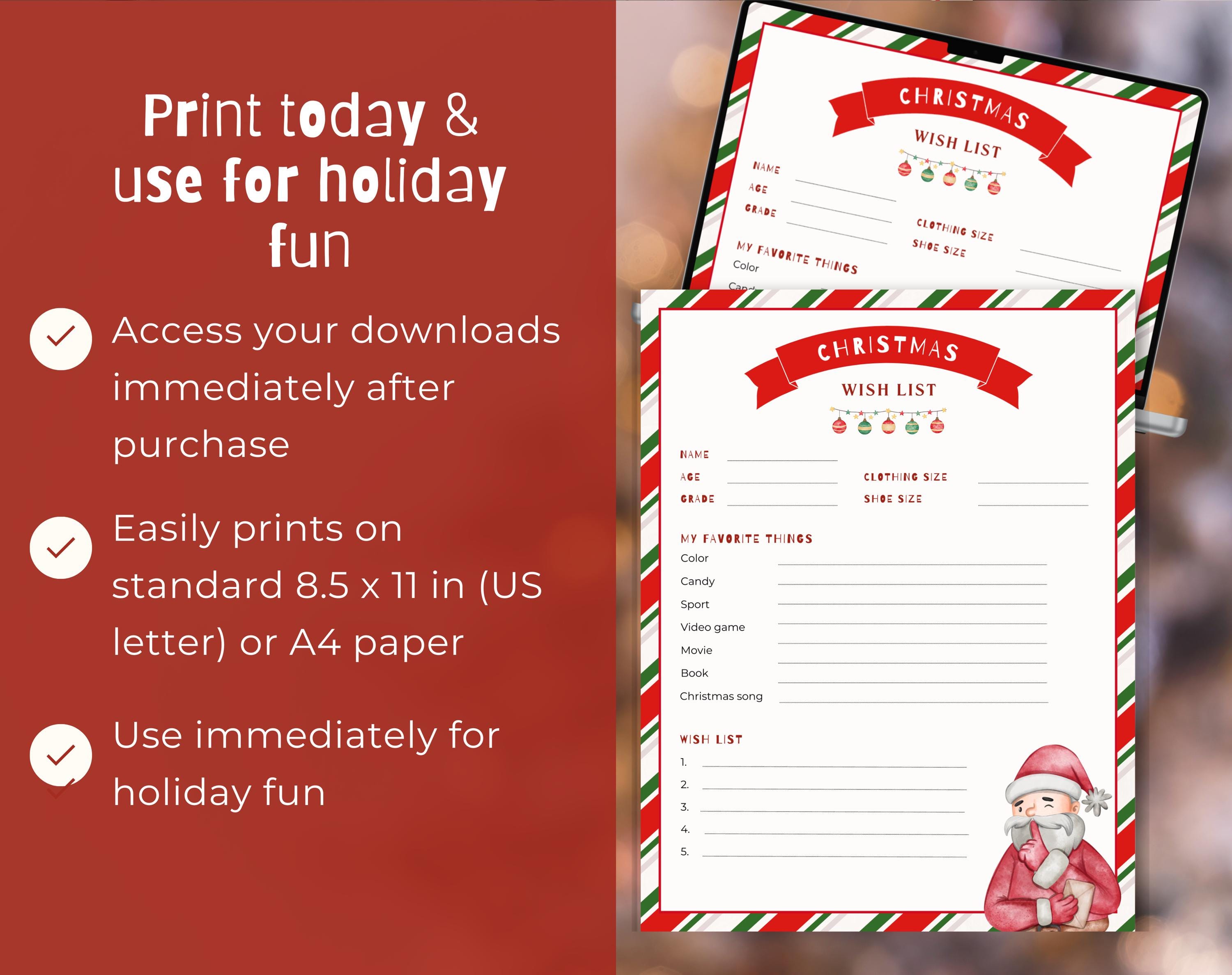 Christmas Wish List, My Favorite Things List, Wishlist Template ...