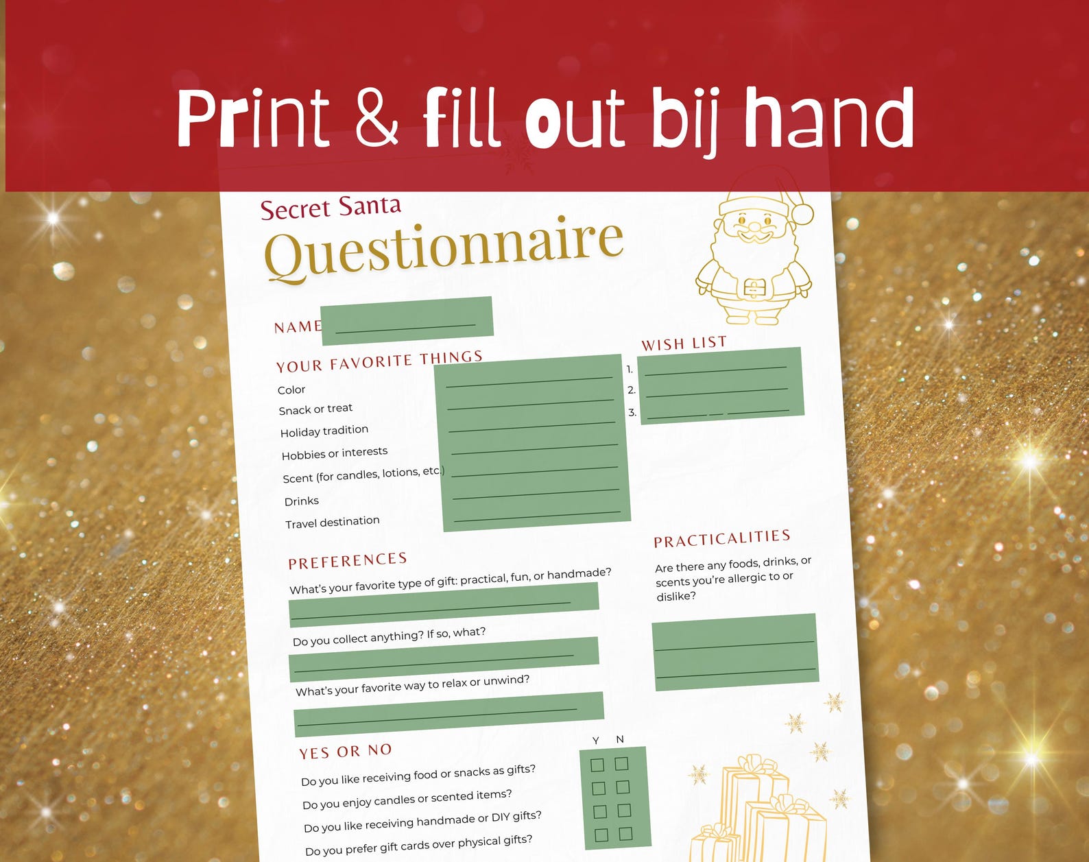Secret Santa Questionnaire, Secret Santa List, Favorite Things List ...