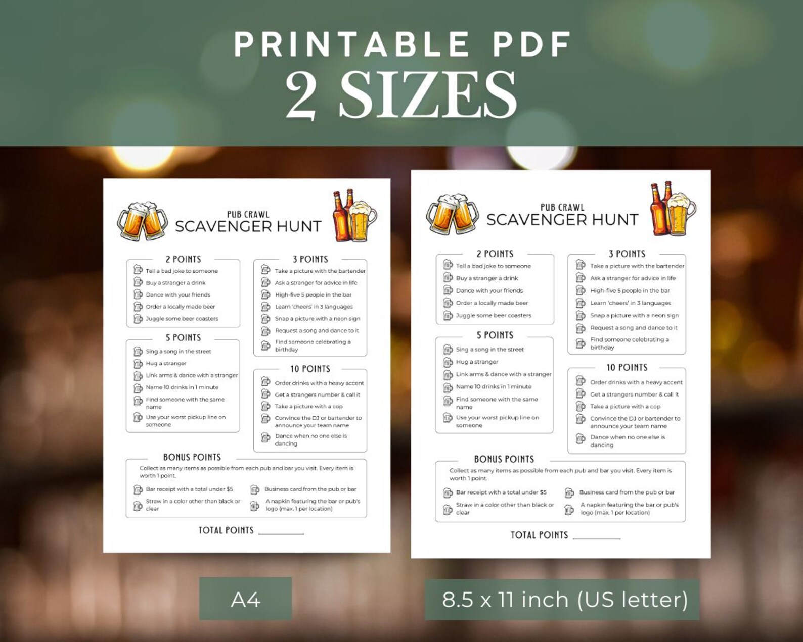 Pub Crawl Scavenger Hunt Printable, Bar Scavenger Hunt, Pub Crawl Game ...