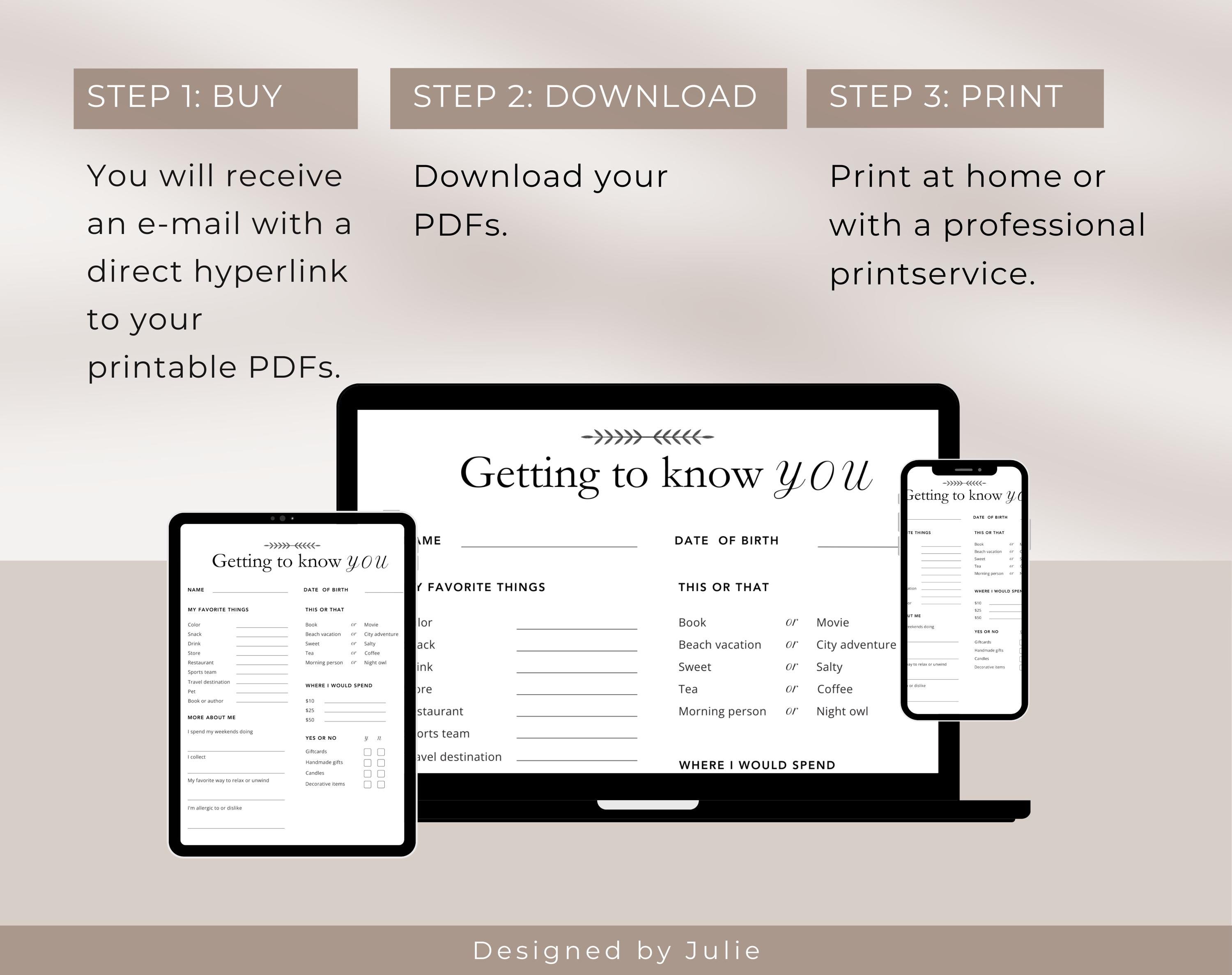 Getting to Know You Questionnaire, All About Me Printable, Favorite ...
