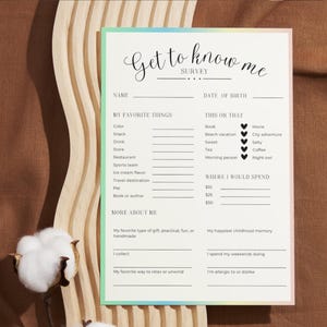 Get to Know You Questionnaire, All About Me Printable, Favorite Things ...