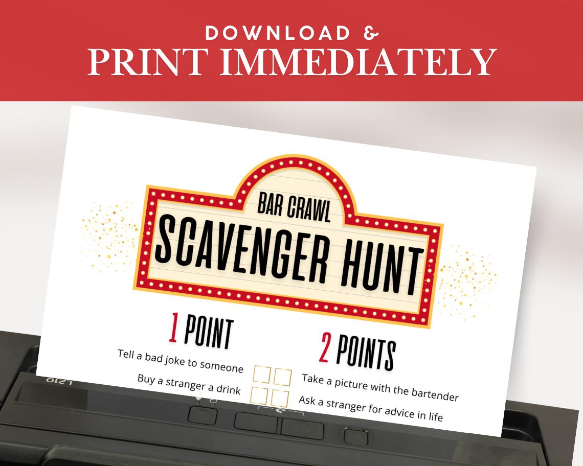Bar Crawl Scavenger Hunt Printable, Bar Scavenger Hunt, Pub Crawl Games ...