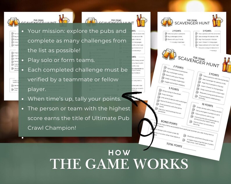 Pub Crawl Scavenger Hunt Printable, Bar Scavenger Hunt, Pub Crawl Game ...
