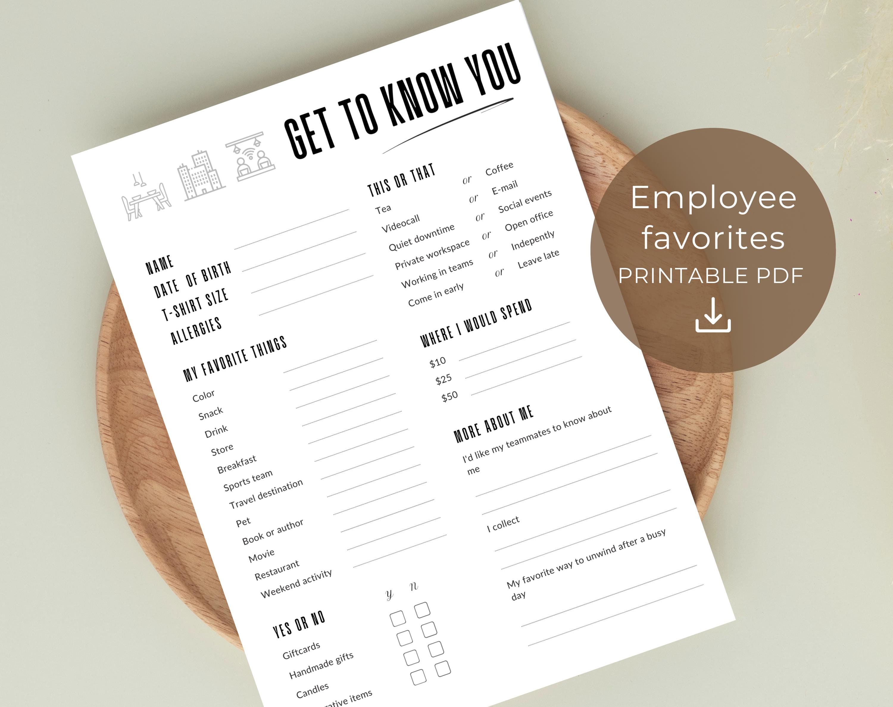 Employee Favorites List, Team Building Get to Know Me Questionnaire ...