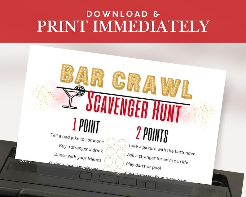 Bar Crawl Scavenger Hunt Printable, Bar Scavenger Hunt, Pub Crawl Games ...