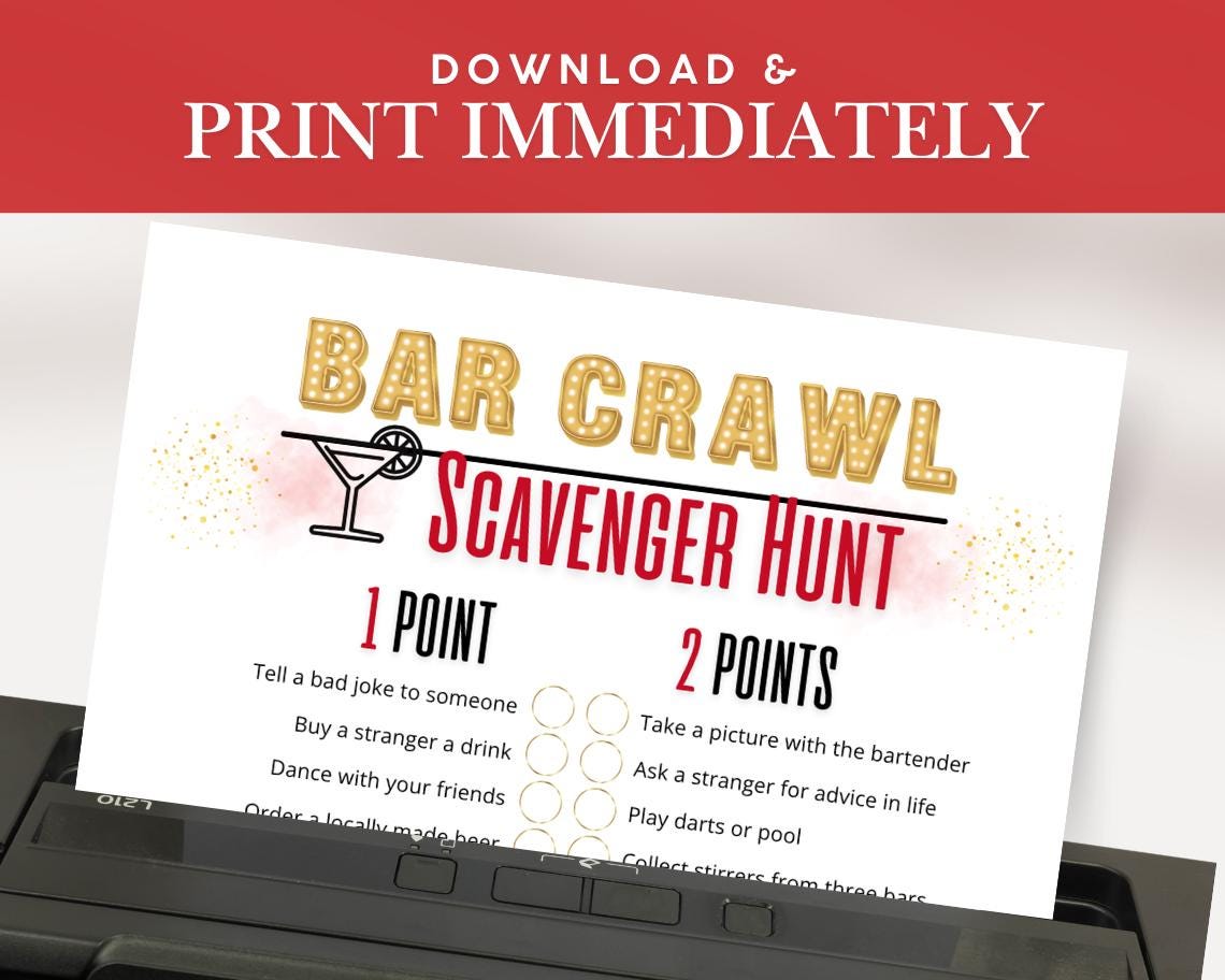 Bar Crawl Scavenger Hunt Printable, Bar Scavenger Hunt, Pub Crawl Games ...