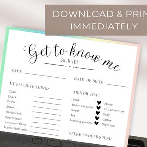Get to Know You Questionnaire, All About Me Printable, Favorite Things ...