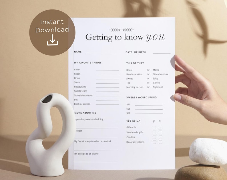 Get to Know Me Questionnaire, All About Me Printable, Favorite Things ...