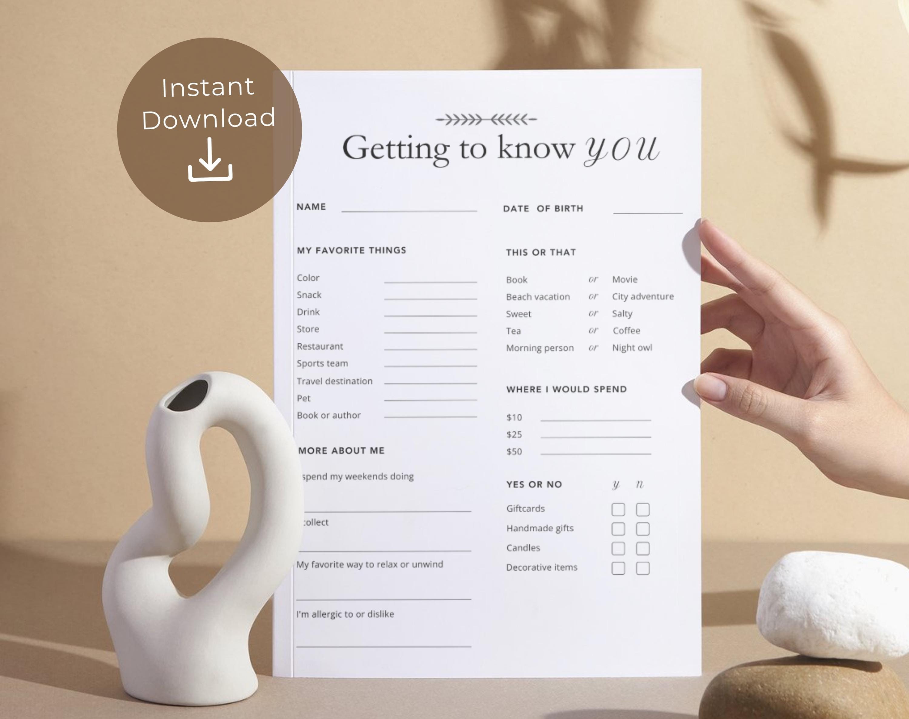 Getting to Know You Questionnaire, All About Me Printable, Favorite ...