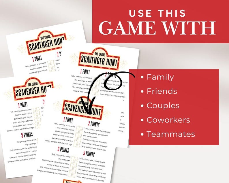 Bar Crawl Scavenger Hunt Printable, Bar Scavenger Hunt, Pub Crawl Games ...