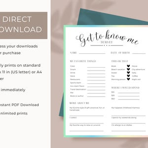 Get to Know You Questionnaire, All About Me Printable, Favorite Things ...