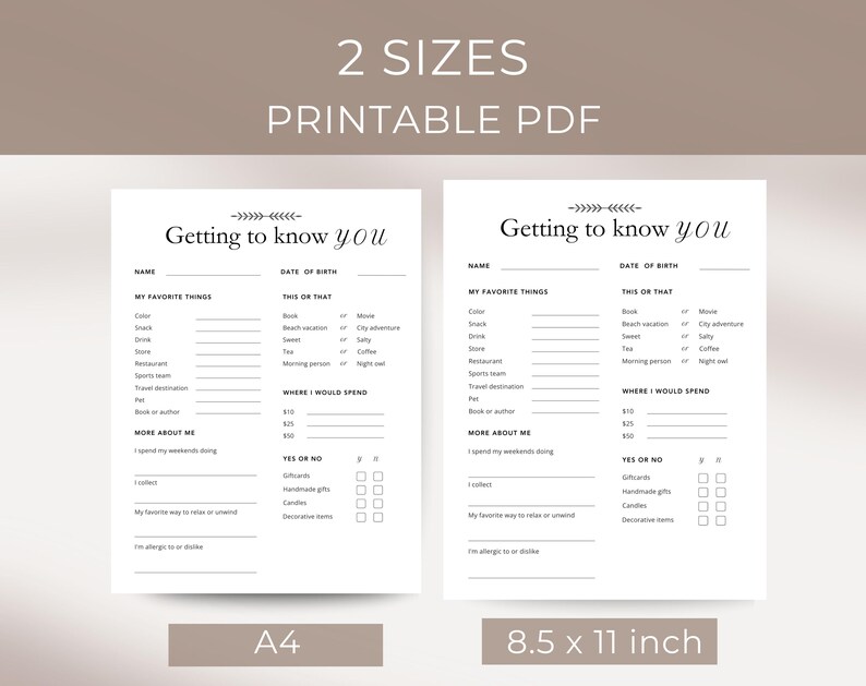 Getting to Know You Questionnaire, All About Me Printable, Favorite ...