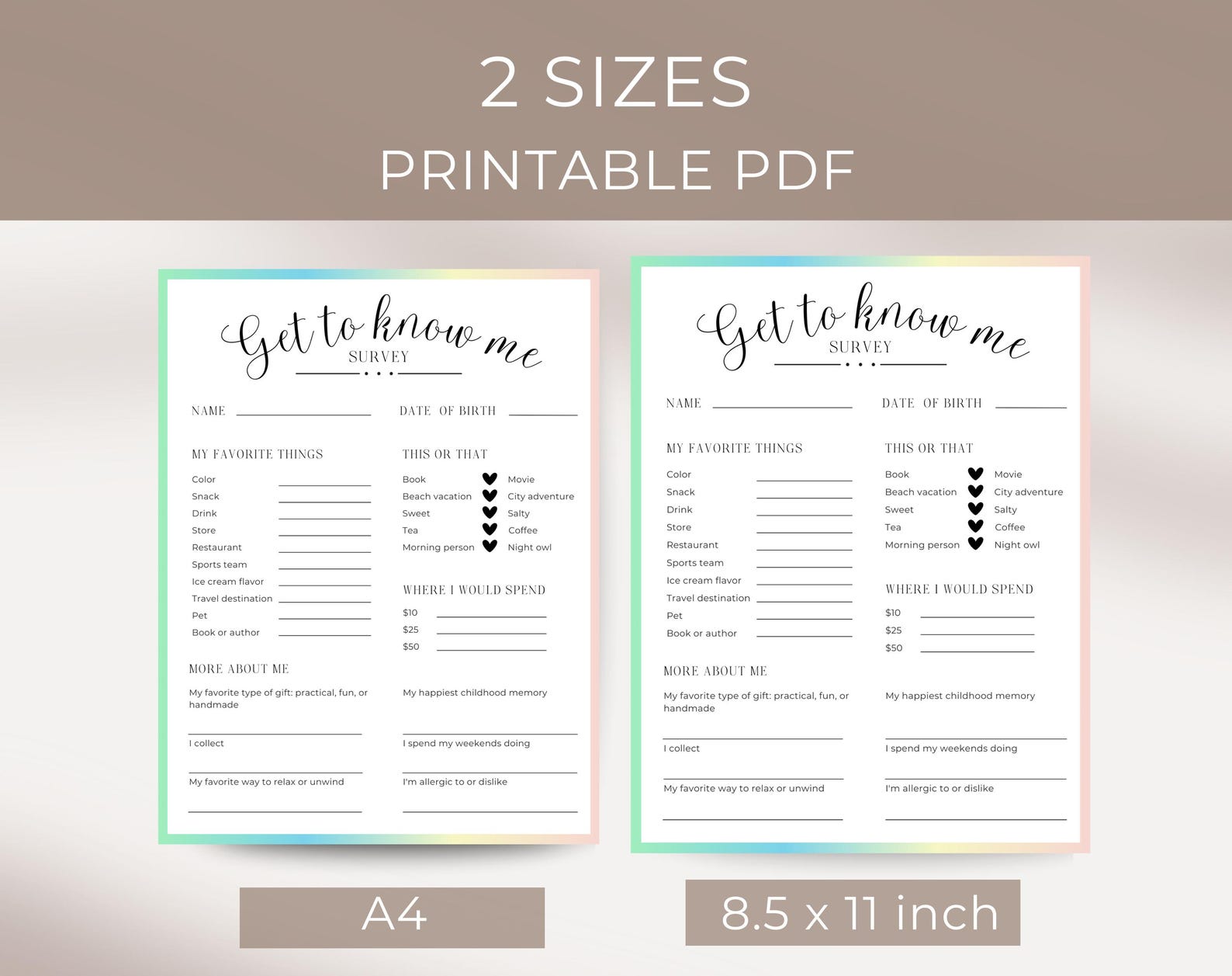 Get to Know You Questionnaire, All About Me Printable, Favorite Things ...