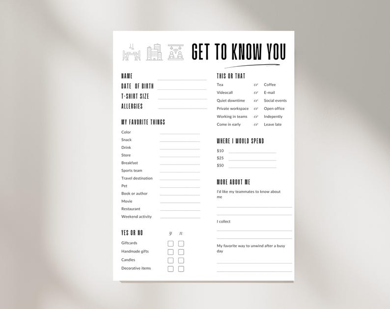 Getting to Know You, Team Building Get to Know Me Questionnaire ...