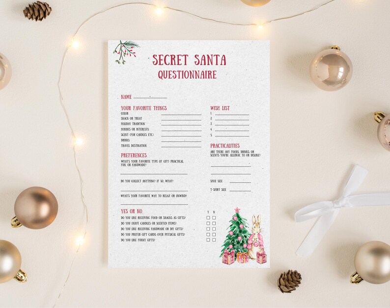 Secret Santa Questionnaire, Secret Santa List, Secret Santa Survey ...