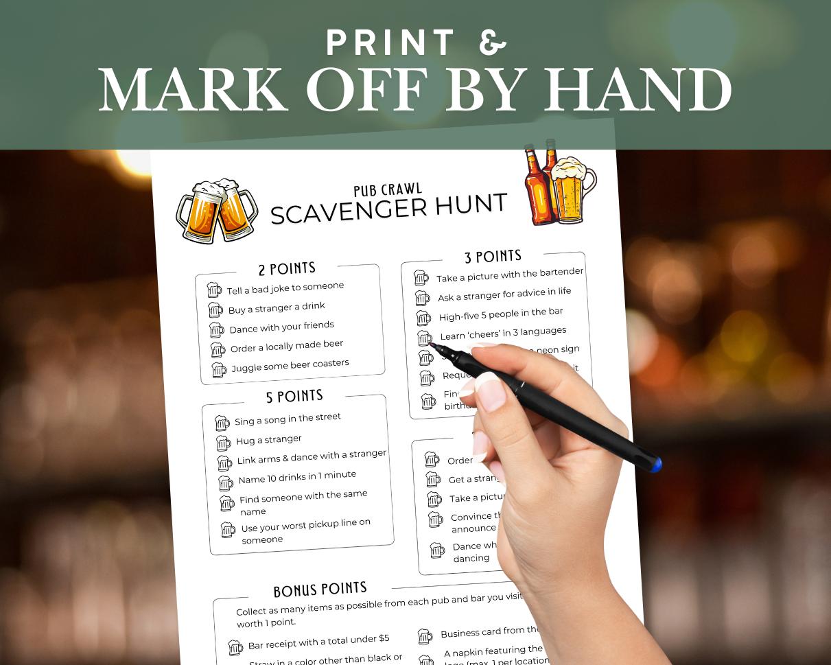 Pub Crawl Scavenger Hunt Printable, Bar Scavenger Hunt, Pub Crawl Game ...