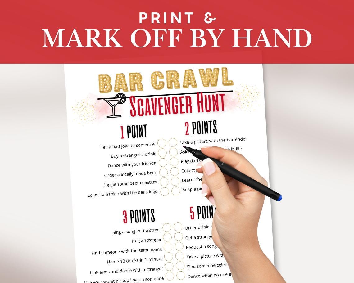 Bar Crawl Scavenger Hunt Printable, Bar Scavenger Hunt, Pub Crawl Games ...