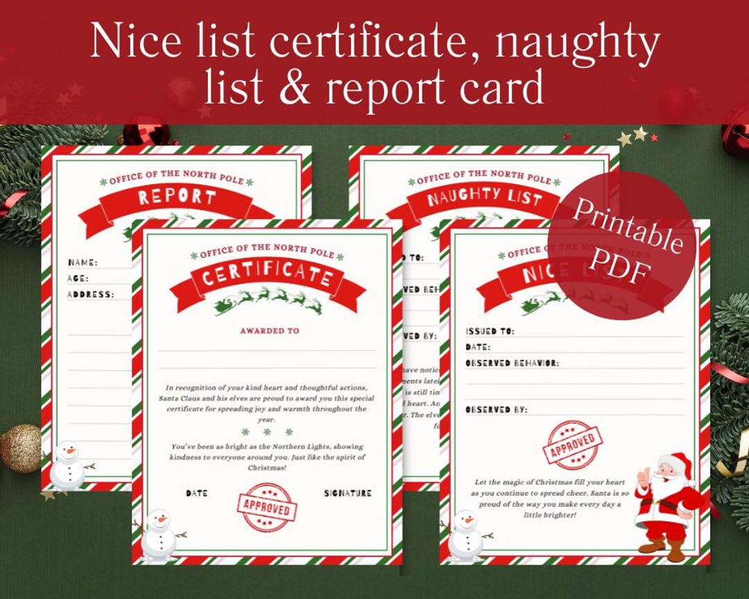 Elf Report Cards Bundle Elf Printable Kit, Nice List Certificate, Elf ...