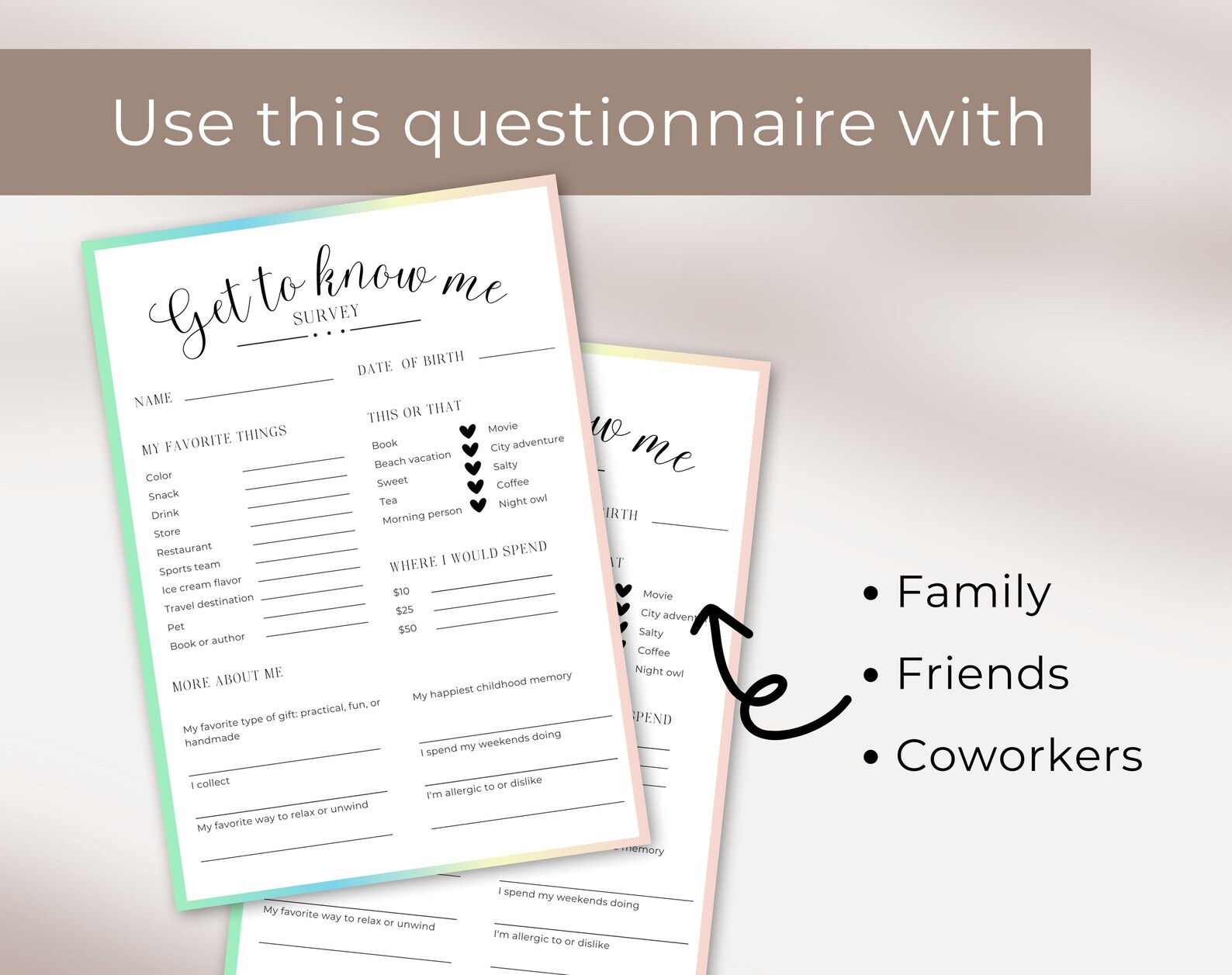 Get to Know You Questionnaire, All About Me Printable, Favorite Things ...