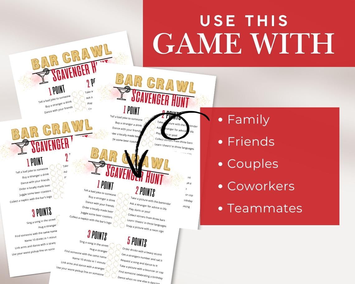 Bar Crawl Scavenger Hunt Printable, Bar Scavenger Hunt, Pub Crawl Games ...