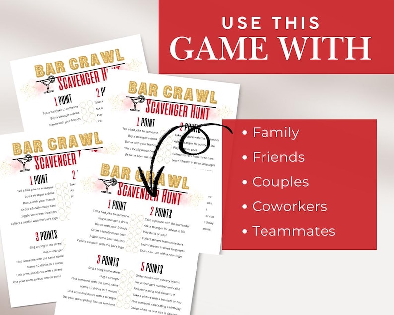 Bar Crawl Scavenger Hunt Printable, Bar Scavenger Hunt, Pub Crawl Games ...