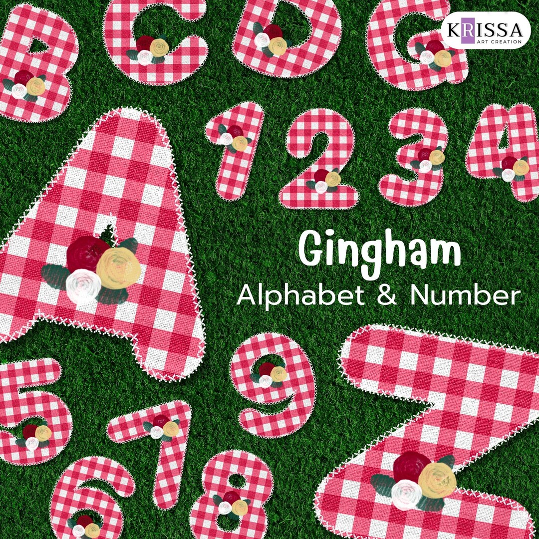 Gingham Alphabet & Numbers, Red Plaid Letters, PNG Fonts, Alpha Set ...