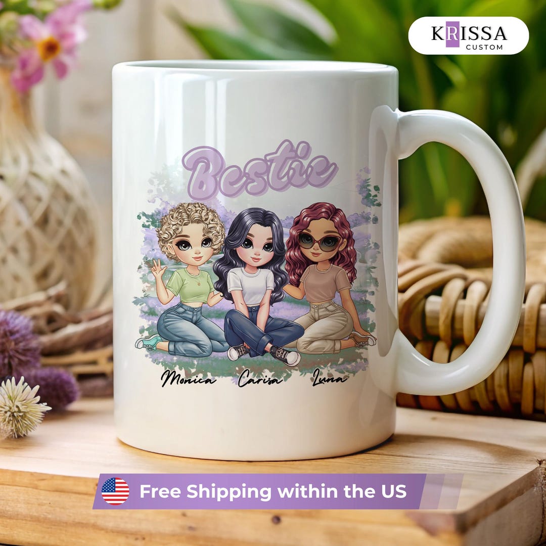 Custom Friend Mug – Personalized Cartoon Bestie Gift - Etsy