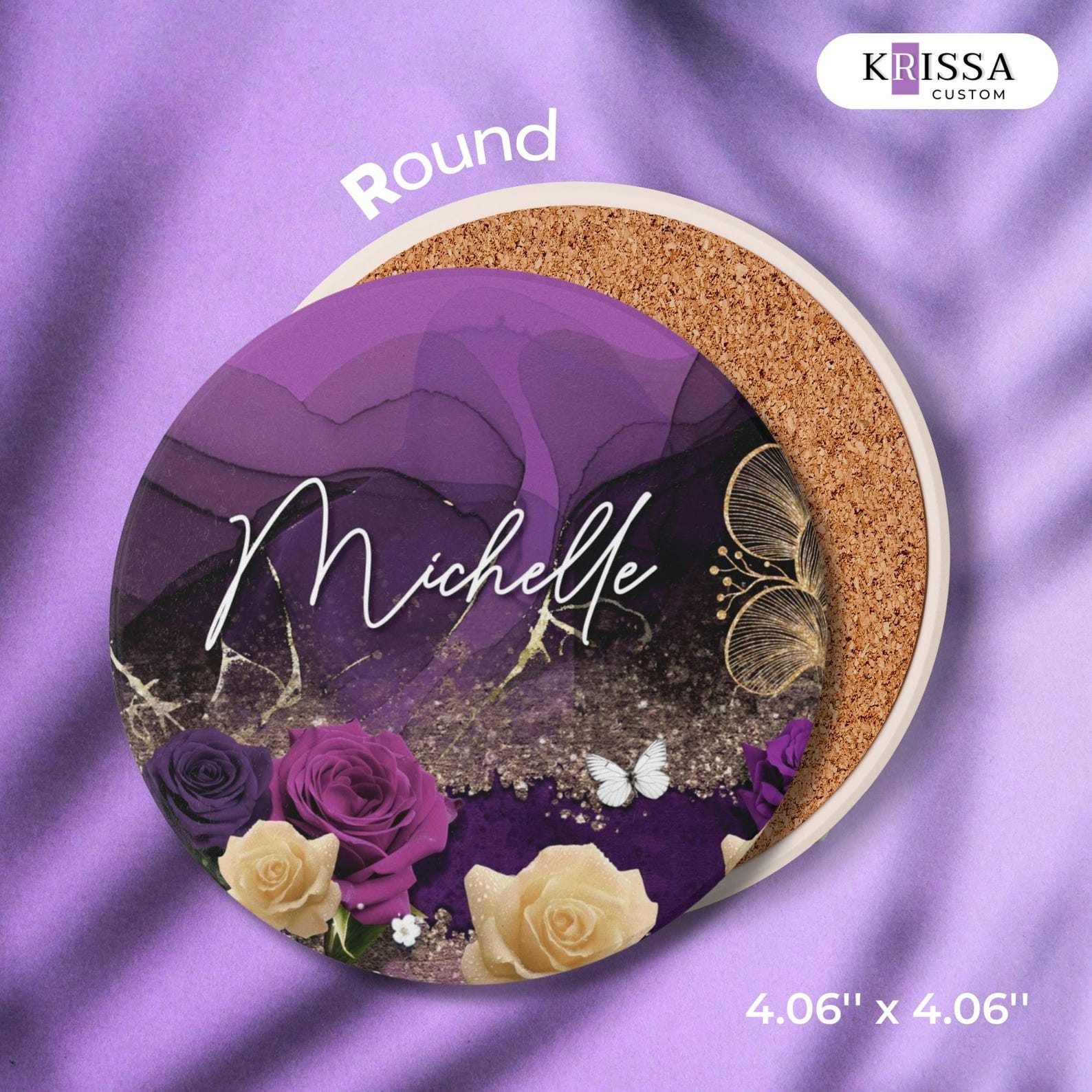 Personalized Purple Rose Mable Coffee Mug, Elegant Floral Glitter ...
