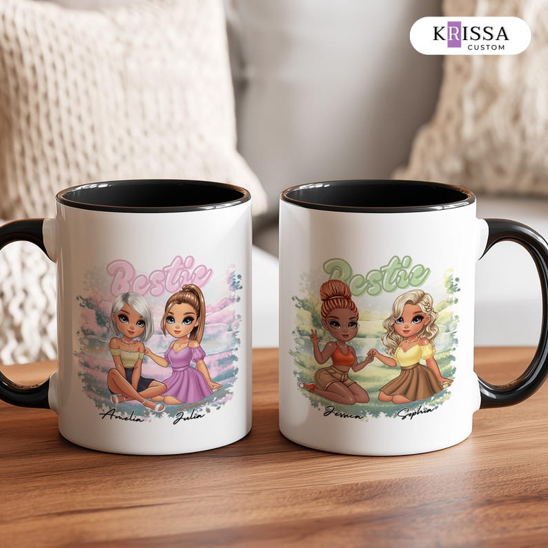 Custom Friend Mug – Personalized Cartoon Bestie Gift - Etsy