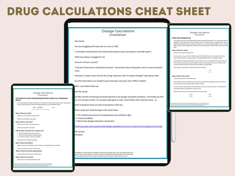 Drug Calculations Cheat Sheet for Nursing Students | Dosage ...