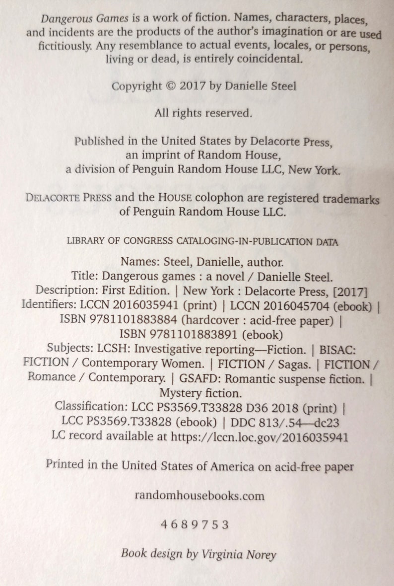 Danielle Steel DANGEROUS GAMES - Etsy