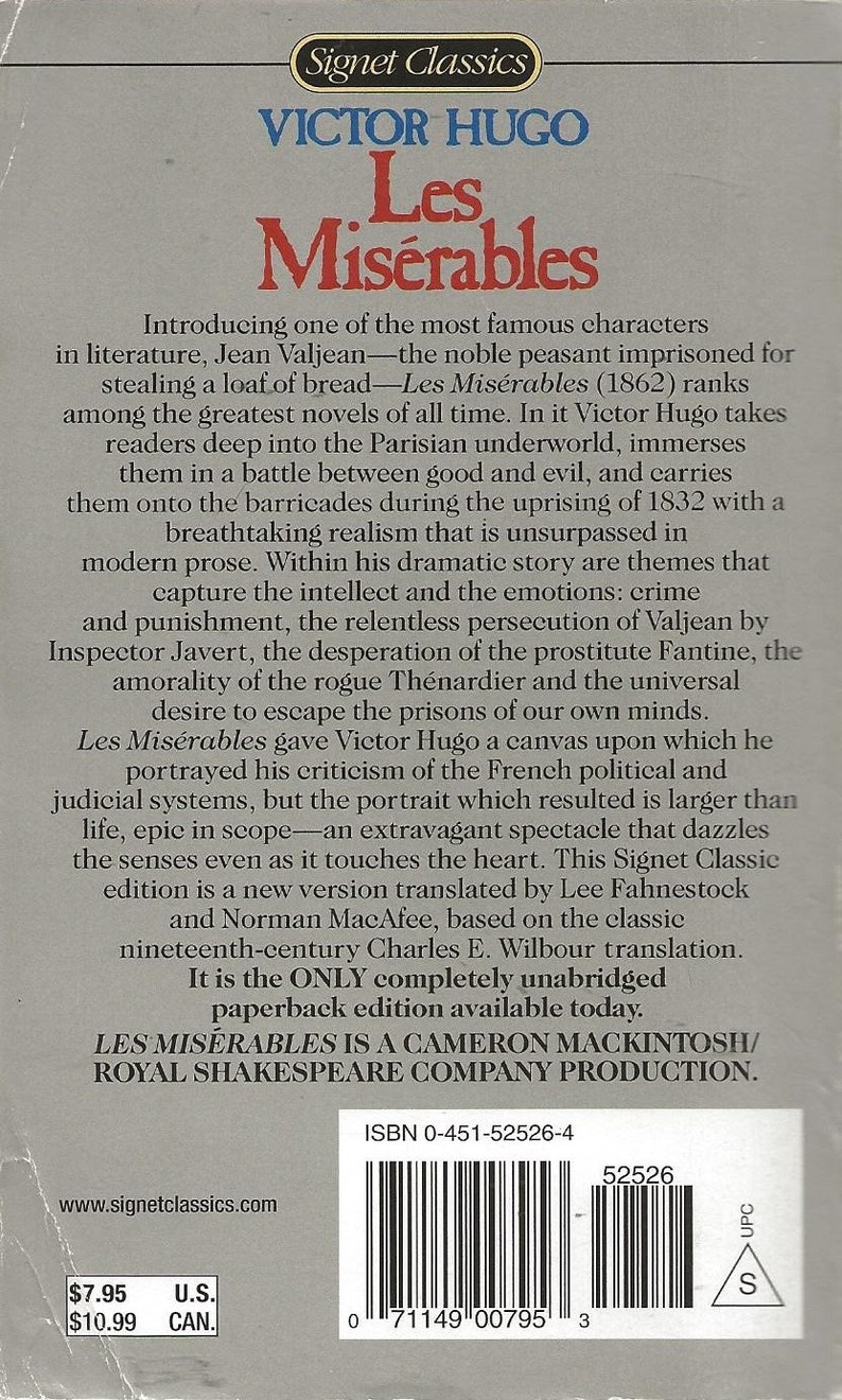 Victor Hugo Les Misérables Signet Classics - Etsy