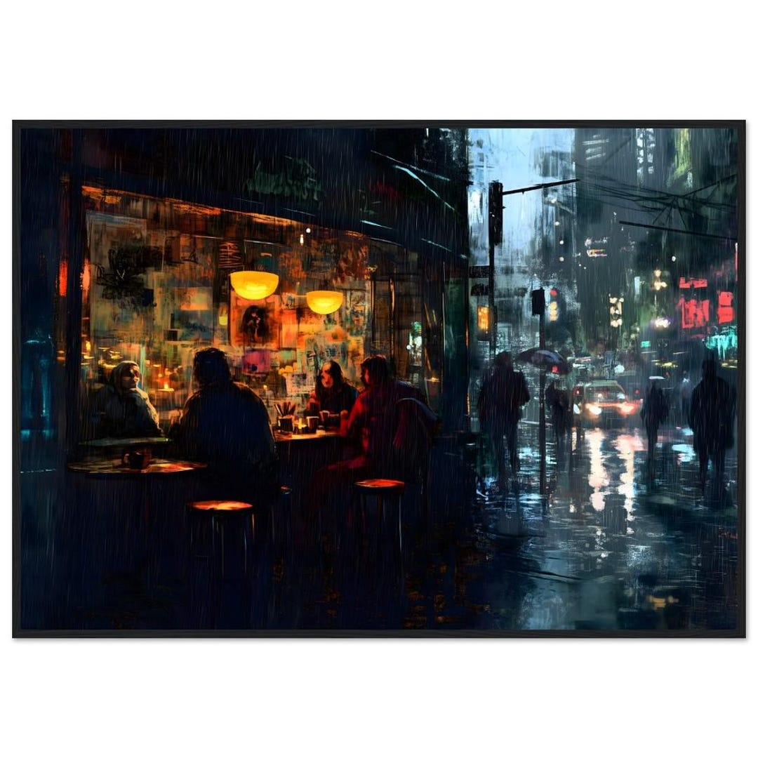 Midnight Café Print Art Night City Rain Urban Café Moody Atmospheric ...