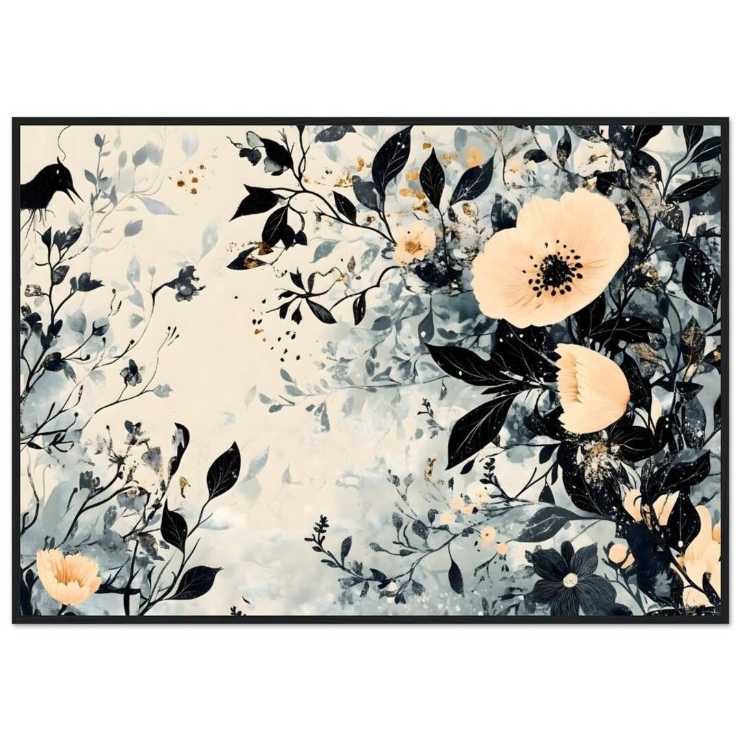 Floral Mystique Art Print Elegant Flowers Dark Leaves Botanical Art ...