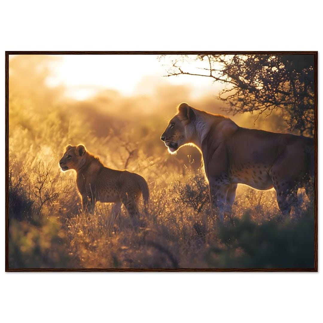Golden Guardians Lioness Cub Wildlife African Sunset Nature Photography ...