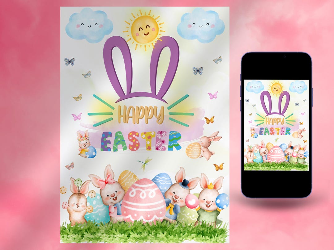 Printable Happy Easter Card for Kids Digital Easter Greeting Card ...