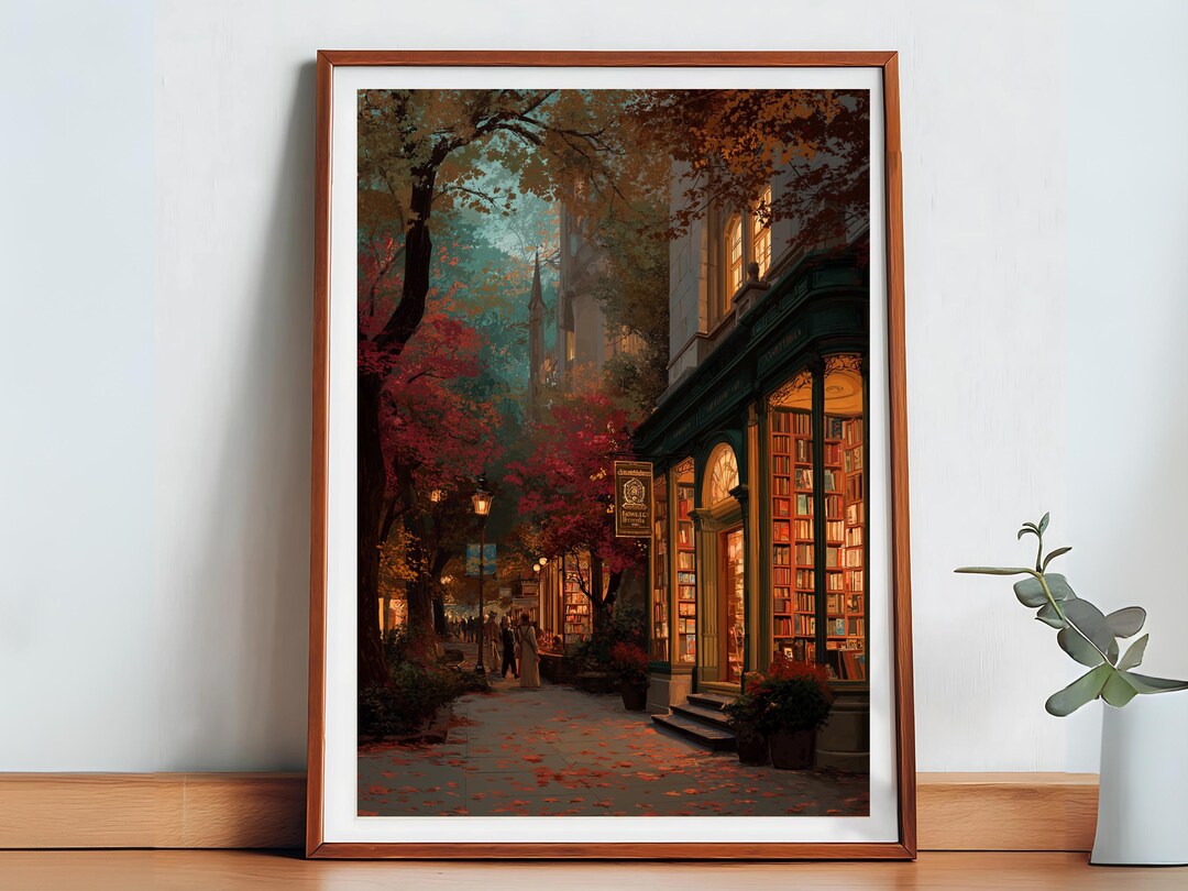 Autumn Bookstore Street Print: Cozy Fall Cityscape (digital Download ...
