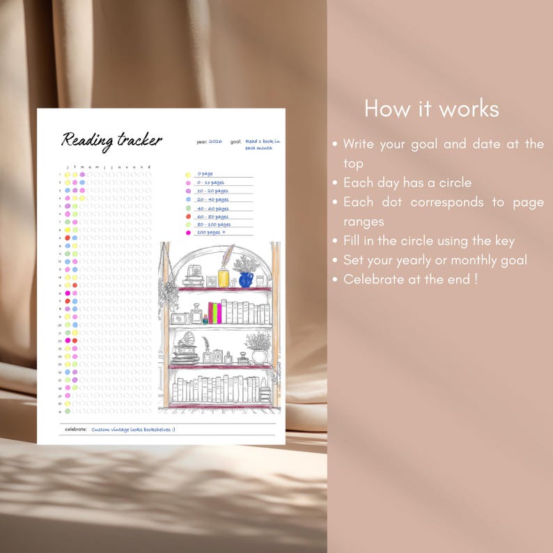 2026 Reading Habit Tracker Printable Journal, Bookshelf Coloring Page ...