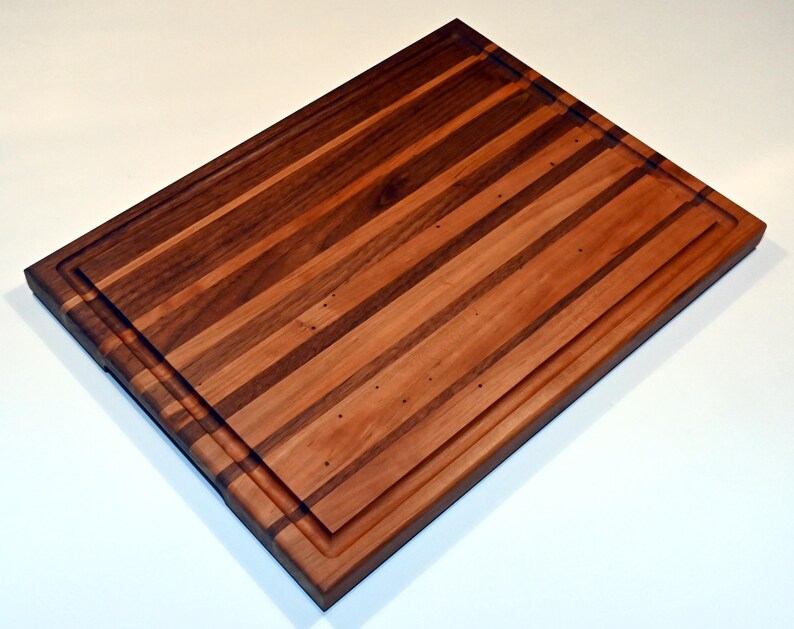 Solid Wood Stripped Cutting Boards With Recessed Handles, Drip Edge and ...