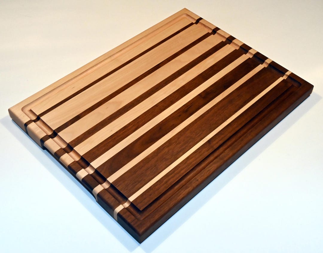Solid Wood Stripped Cutting Boards With Recessed Handles, Drip Edge and ...