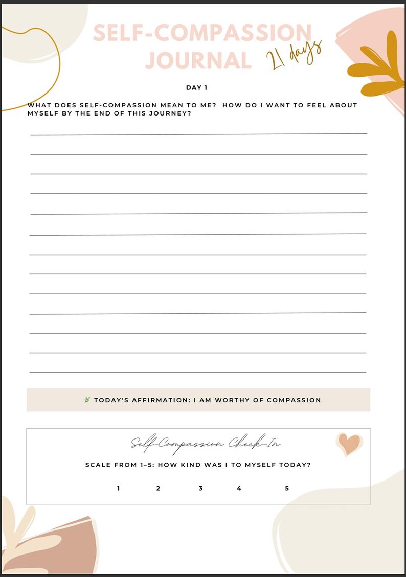 21 Day Self-compassion Journal | Printable Workbook (PDF) - Etsy
