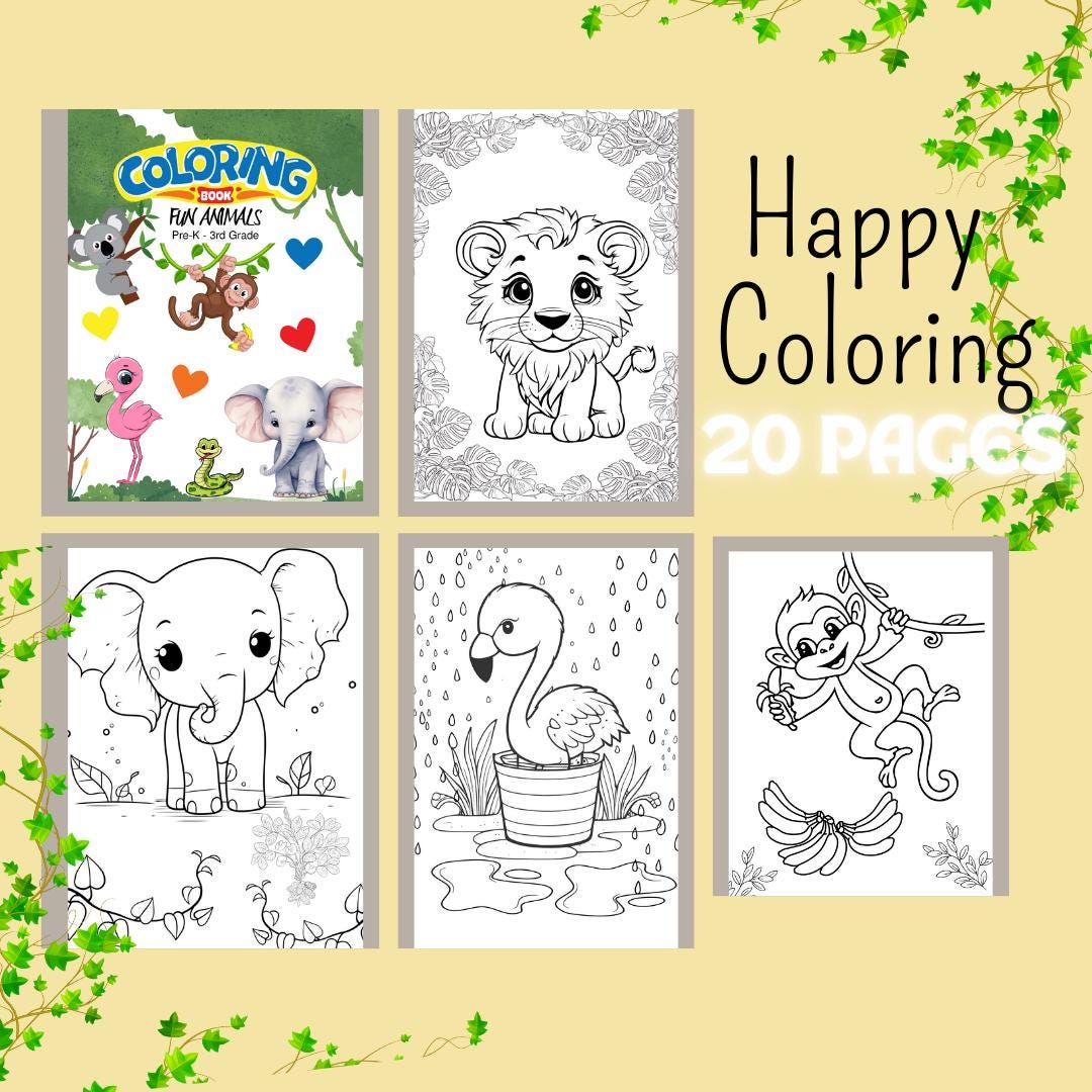 20 Fun Animal Coloring Sheets for Kids Toddlers Pre School Home ...